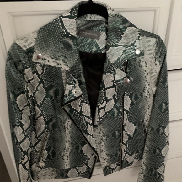 bagatelle | Jackets & Coats | Faux Green White Snakeskin Moto Jacket ...